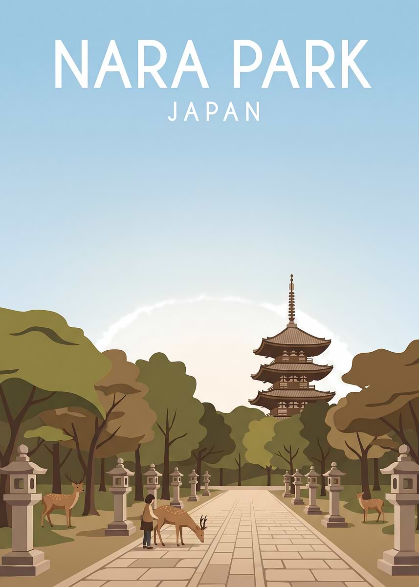 'Nara Park Japan ' Poster, picture, metal print, paint by Artevo | Displate