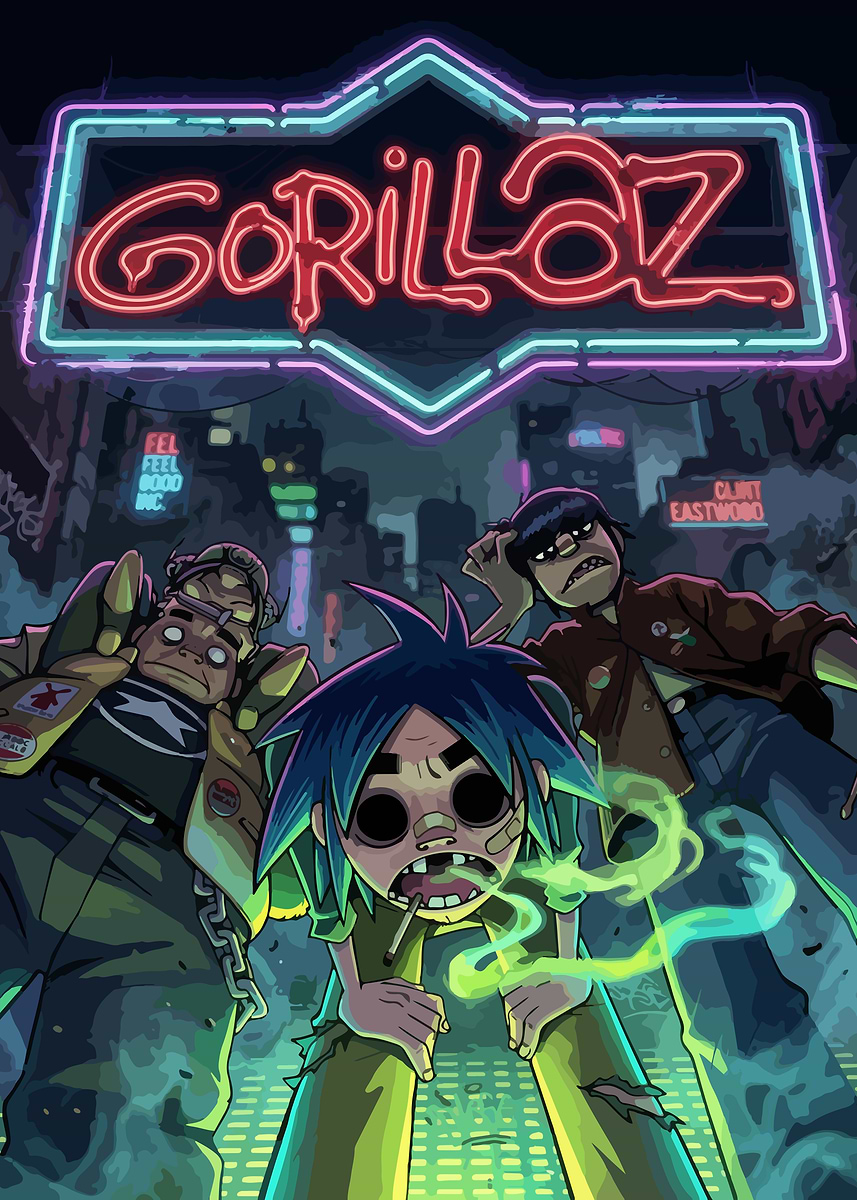 'Gorillaz Neon Sign' Poster, picture, metal print, paint by Suj Art ...