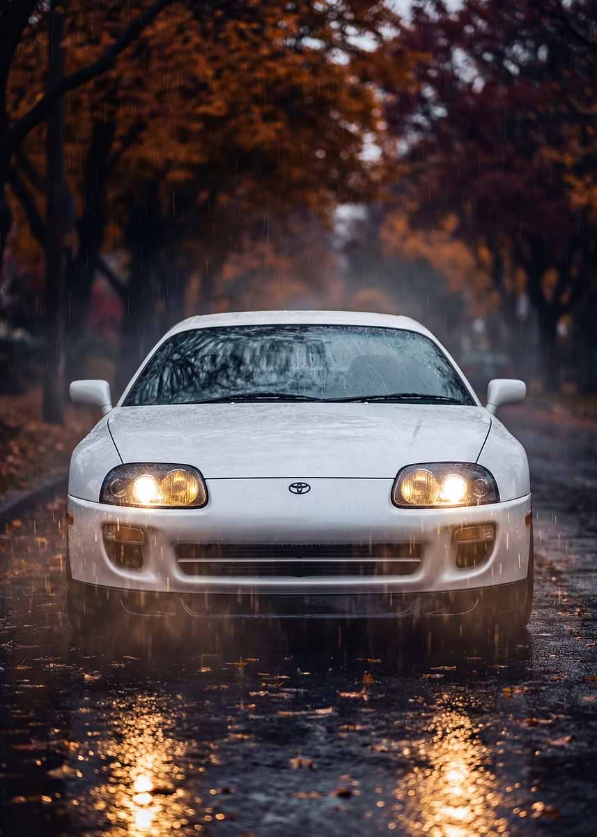 'White Toyota Supra Mk4 in the Rain' Poster, picture, metal print ...