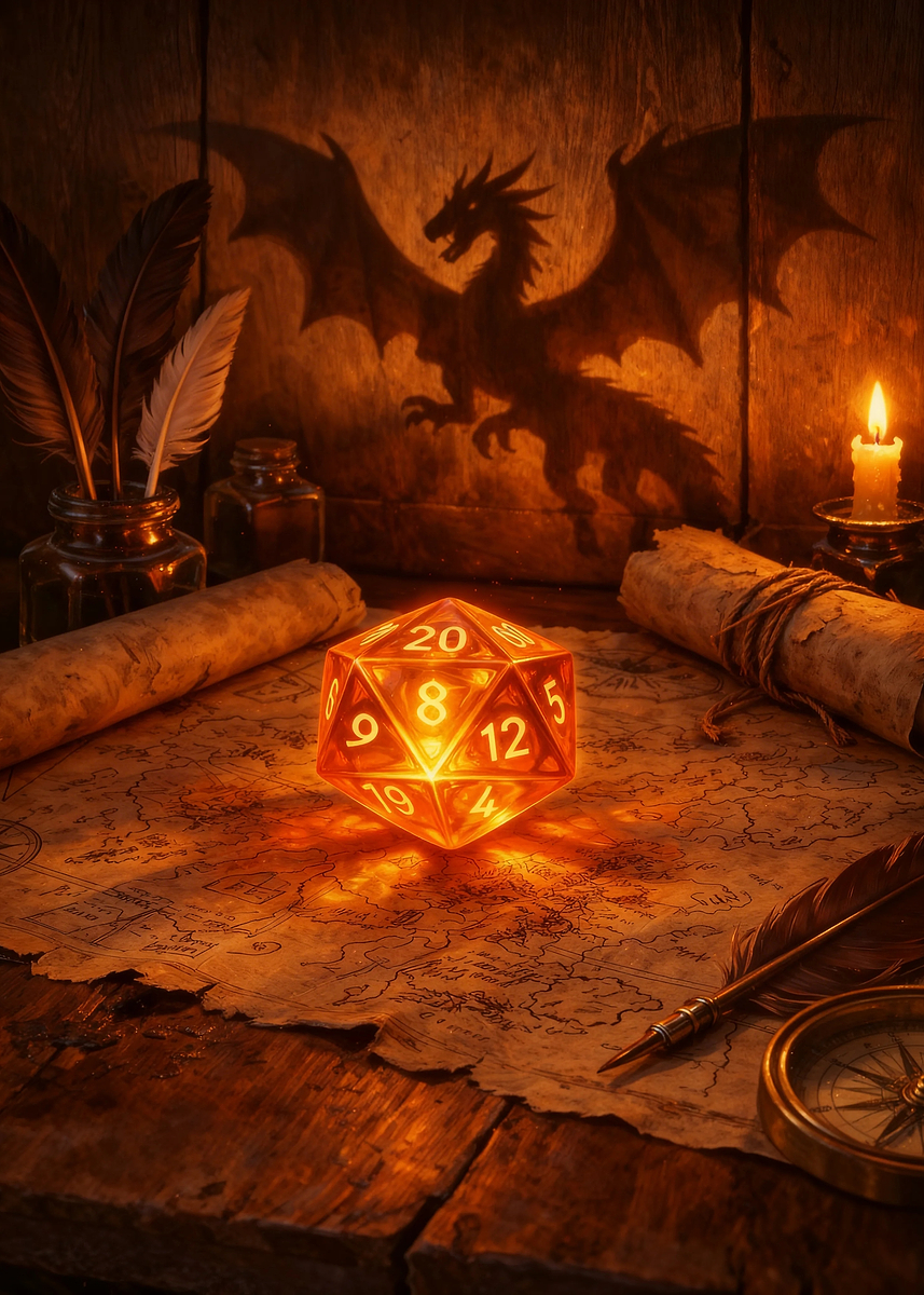 'Dragon Shadow and D20 Dice' Poster, picture, metal print, paint by el ...