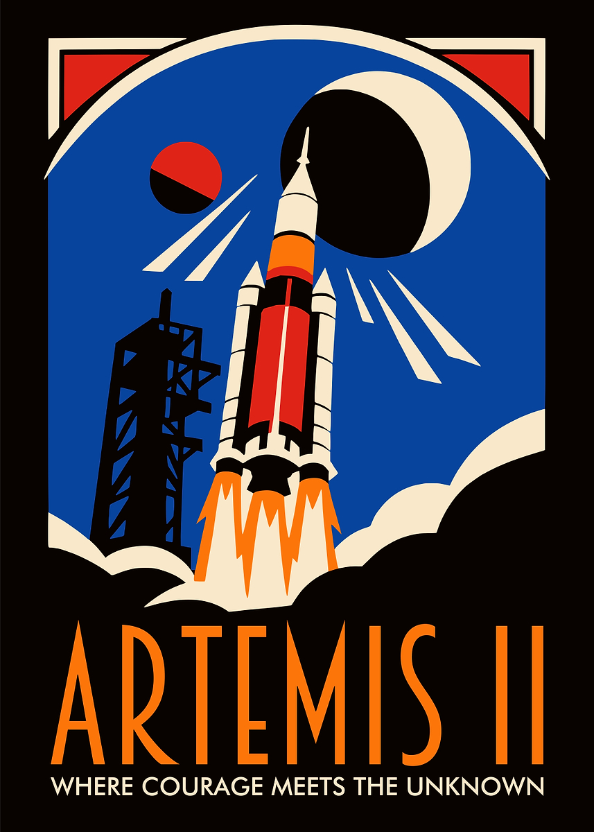 'Artemis II Rocket Poster' Poster, picture, metal print, paint by ...