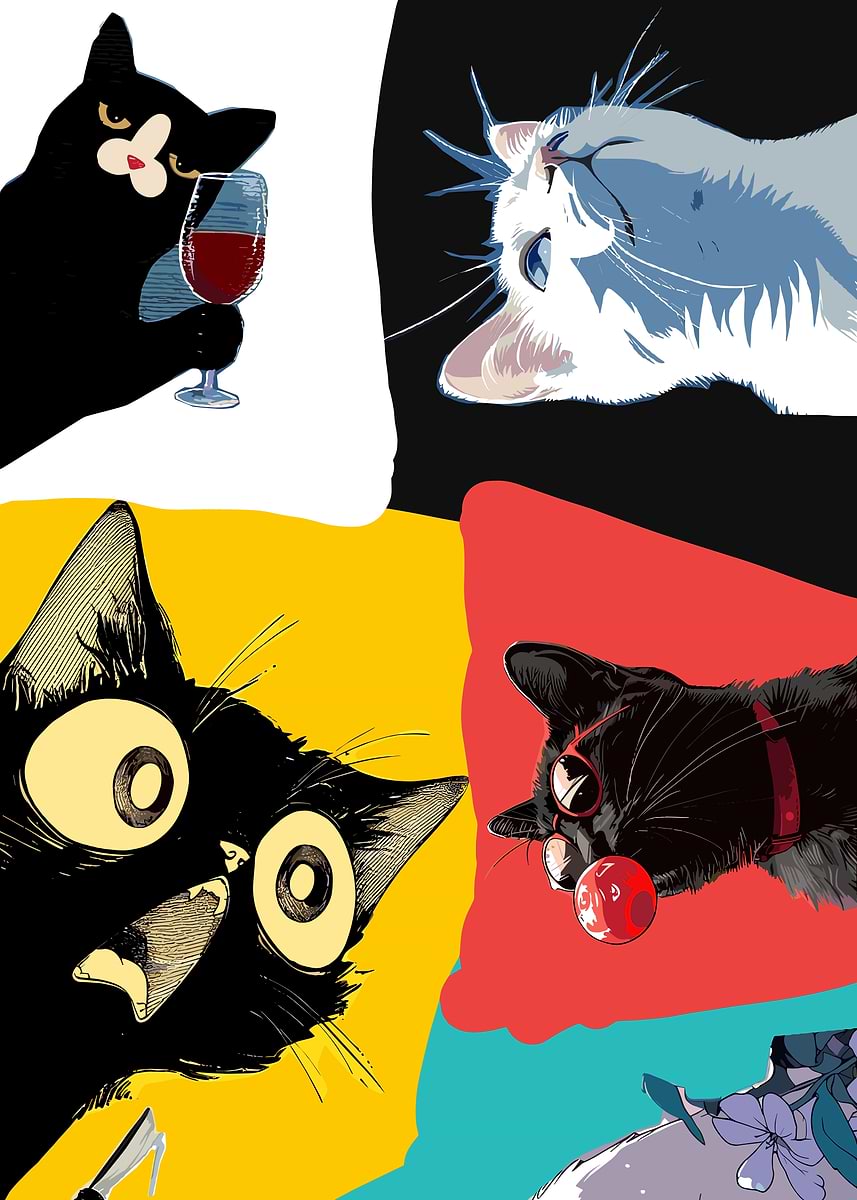 'Four Cats in a Pop Art Style' Poster, picture, metal print, paint by ...