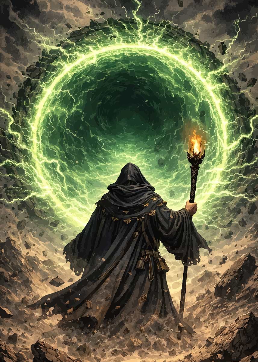 'Wizard opening a portal' Poster, picture, metal print, paint by Miss ...