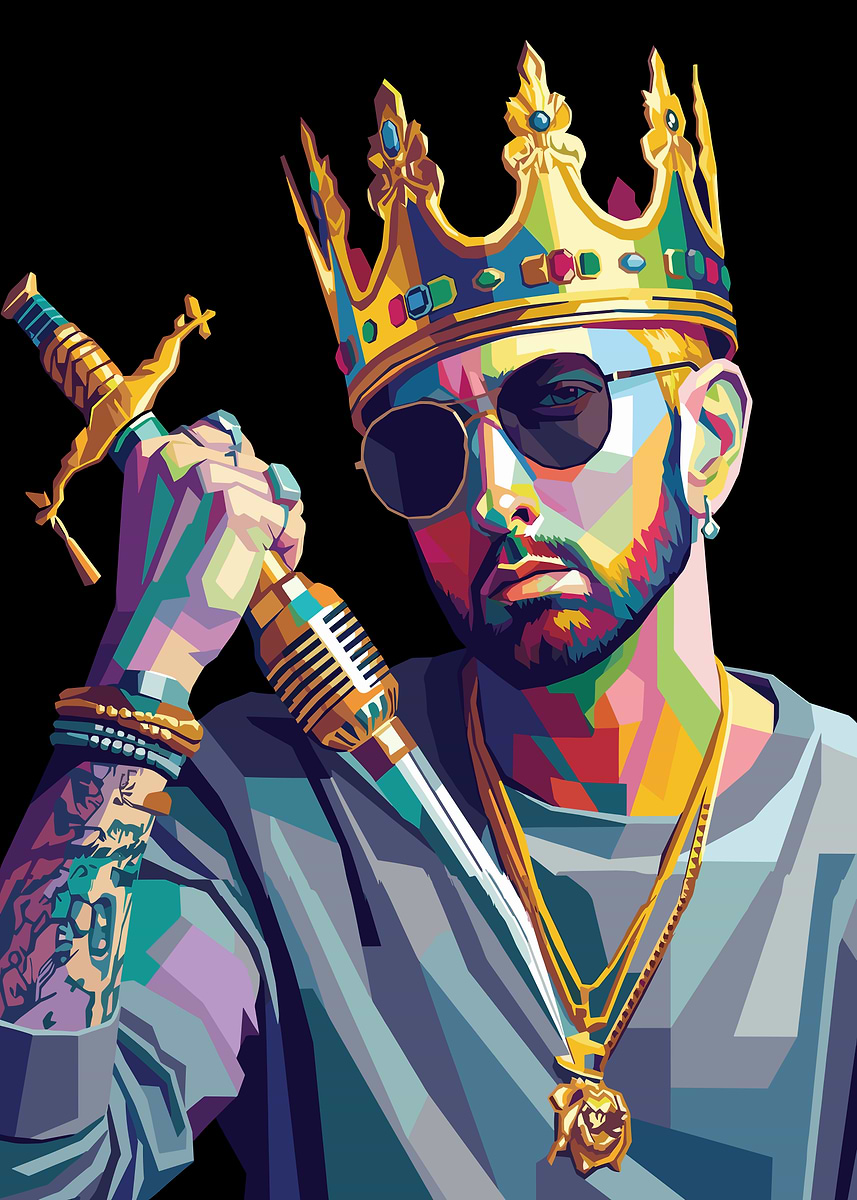 'Eminem King Crown Microphone Sword Pop Art' Poster, picture, metal ...