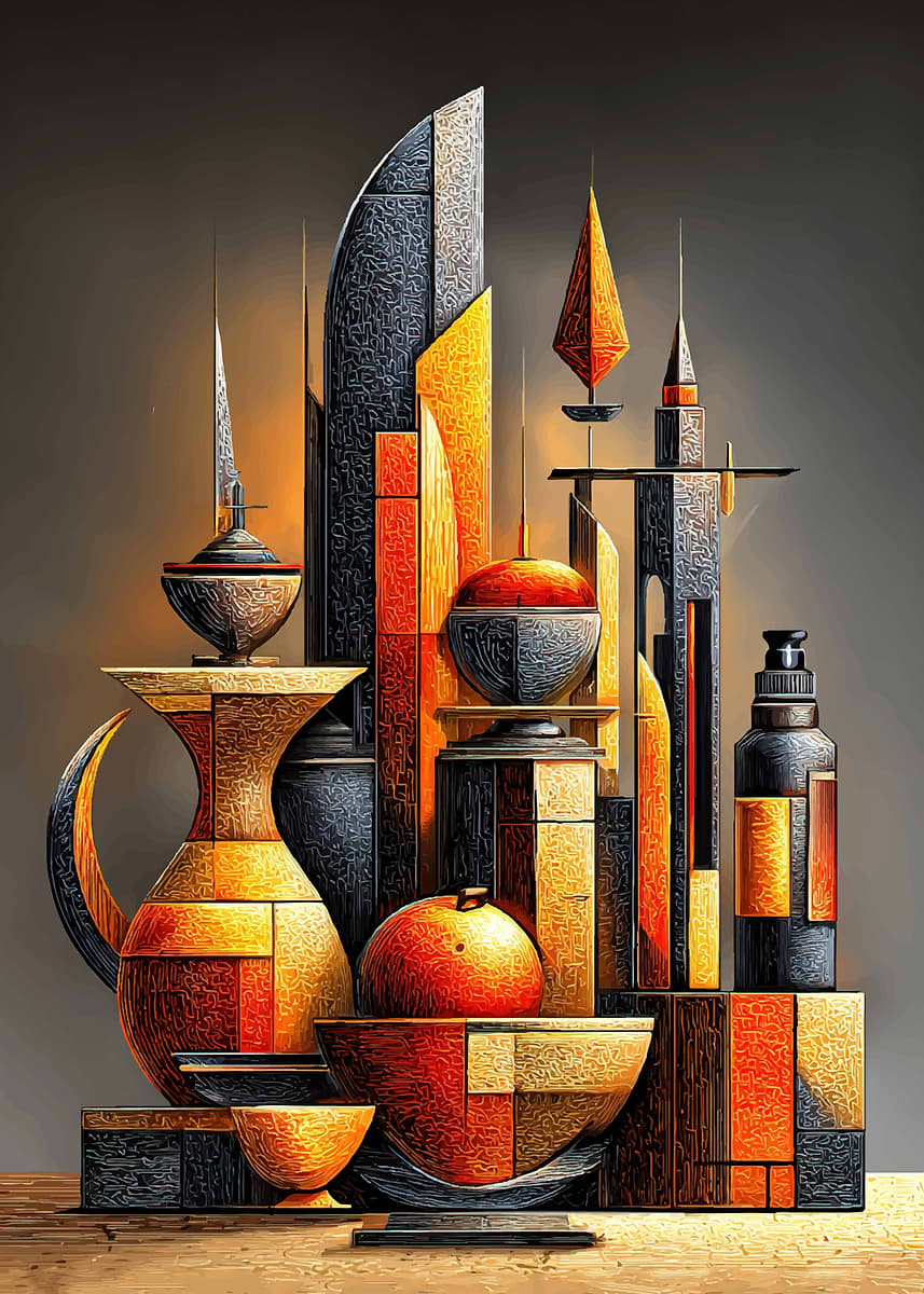 'Abstract Still Life with Geometric Forms' Poster, picture, metal print ...