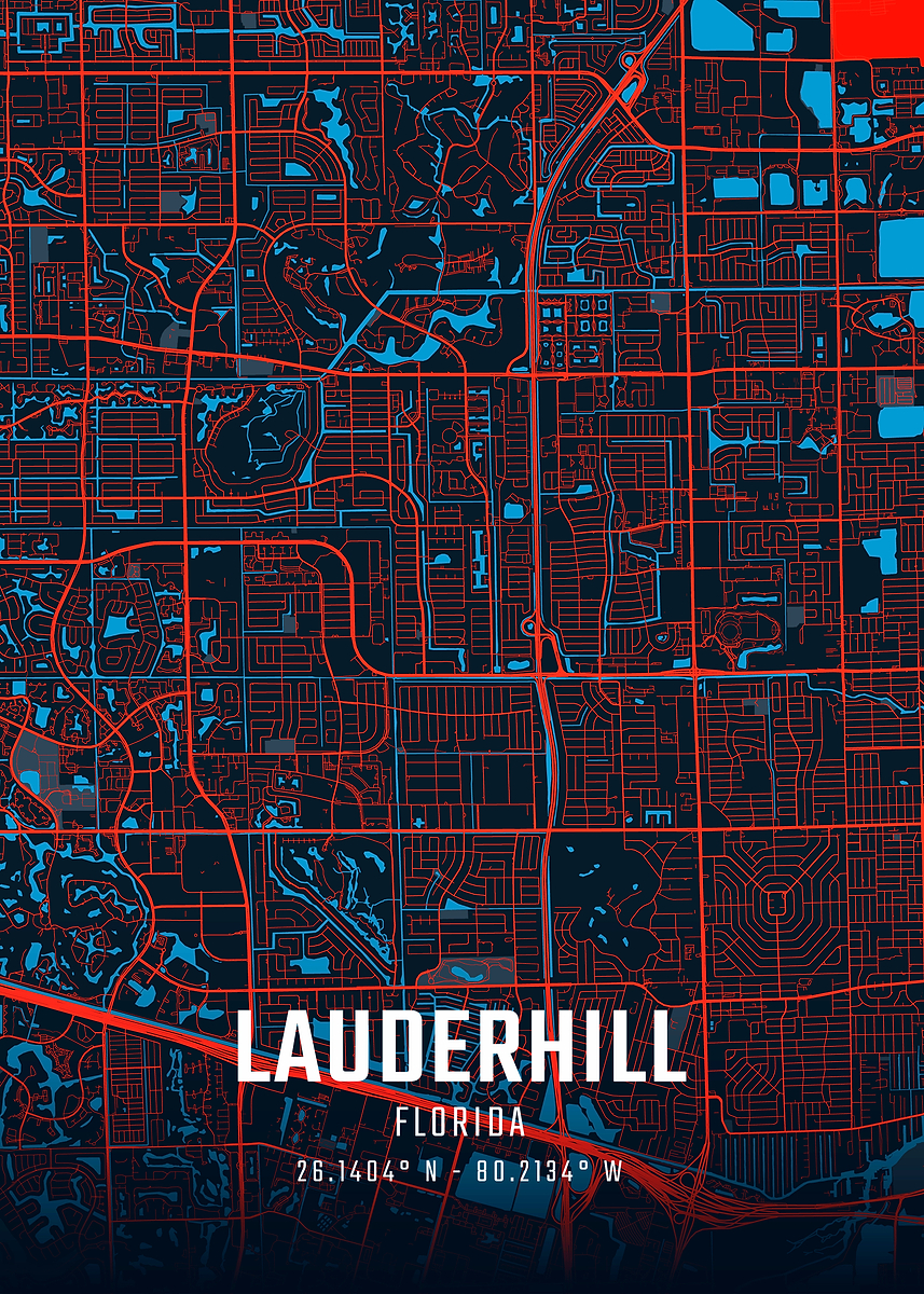 'Lauderhill City Map' Poster, picture, metal print, paint by Notorious ...
