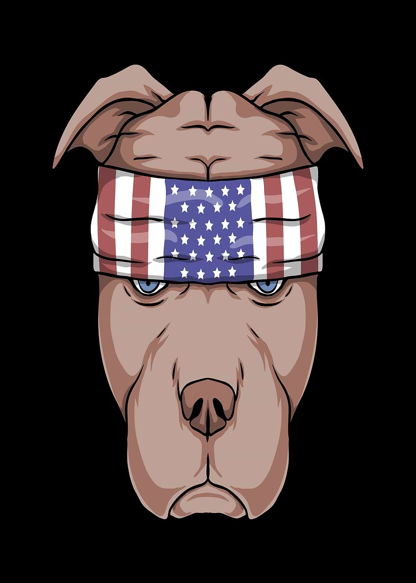 'Pitbull with American Flag Bandana' Poster, picture, metal print ...