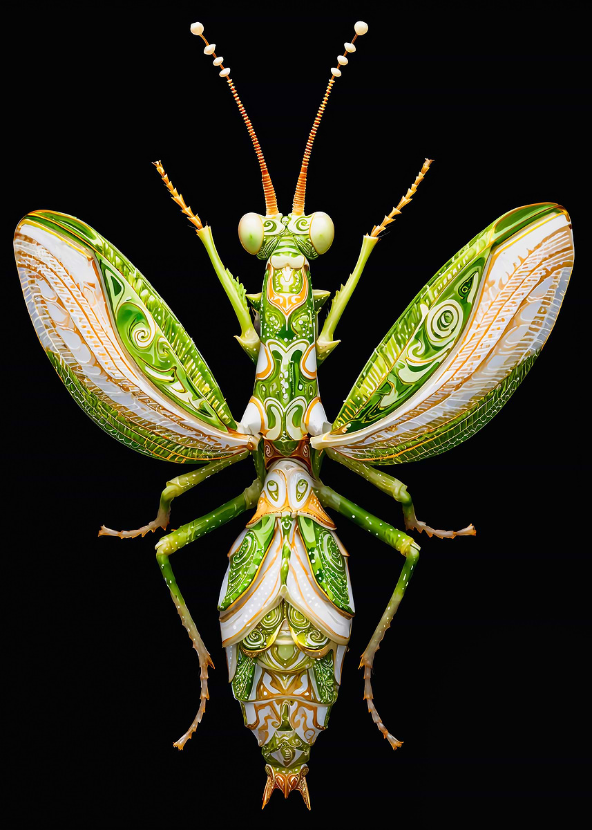 'Ornate Green Symmetrical Mantis Photography' Poster, picture, metal ...