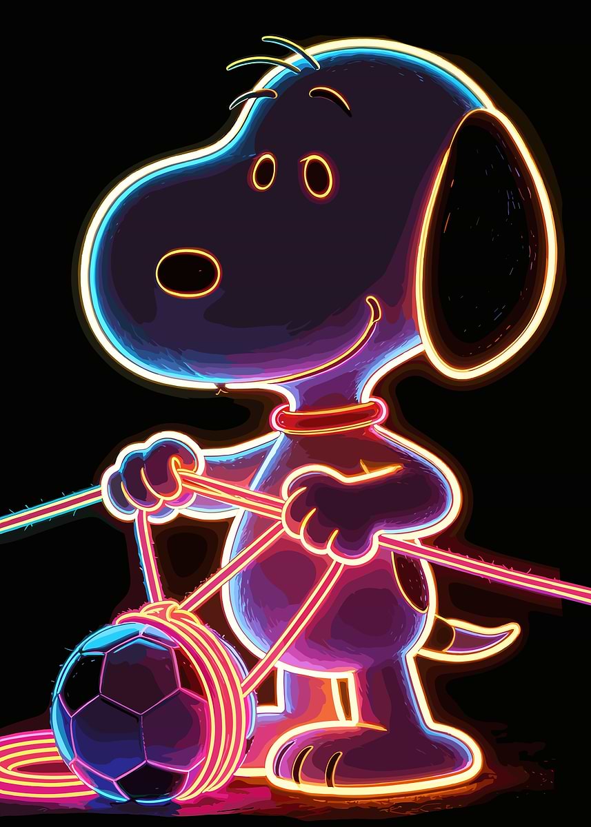 'Snoopy with Neon Soccer Ball' Poster, picture, metal print, paint by ...