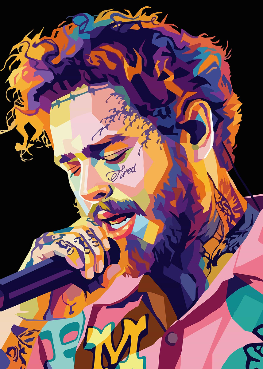 'Post Malone Pop Art Portrait' Poster, picture, metal print, paint by ...