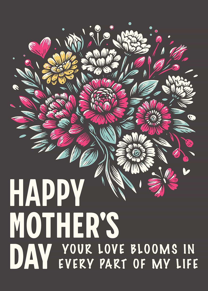 'Happy Mother’s Day Floral Bouquet Poster Vintage Flower Art Love Quote ...