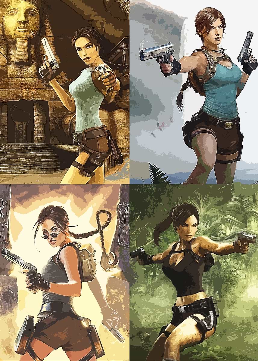 'Lara Croft Four Panel Art' Poster, picture, metal print, paint by mrs ...