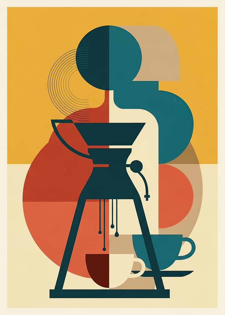 'Abstract Coffee Maker and Cups' Poster, picture, metal print, paint by ...