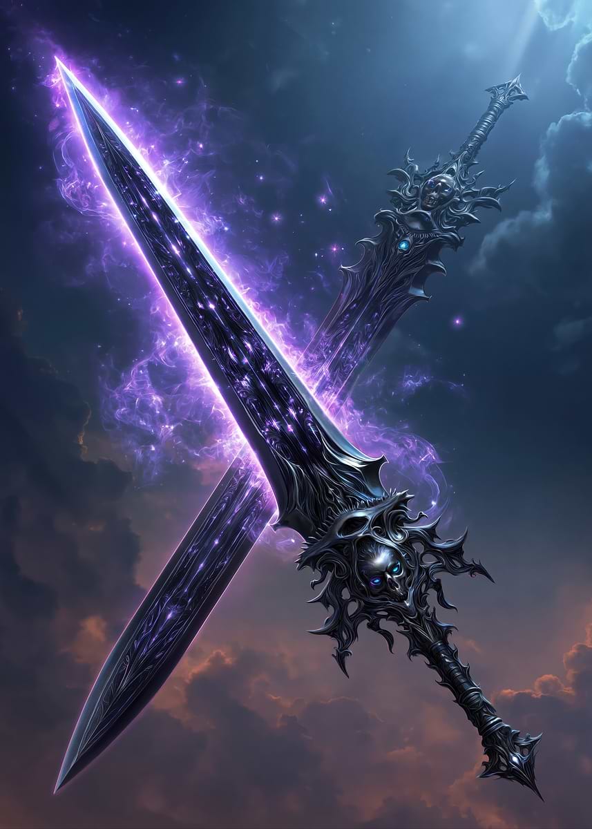 'Fantasy Swords with Purple Energy' Poster, picture, metal print, paint ...