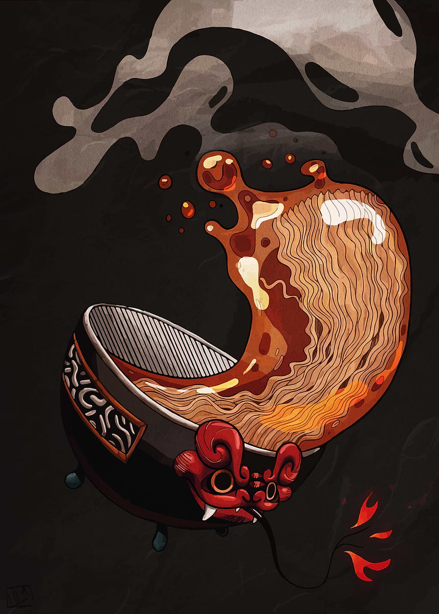 'Ramen Bowl with Oni Mask' Poster, picture, metal print, paint by Mac ...