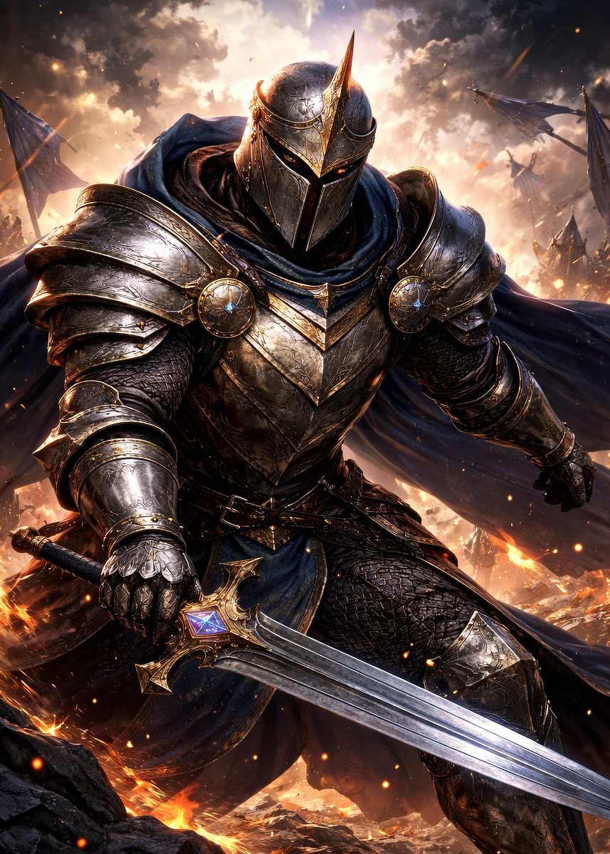 'Knight in Shining Armor with Sword' Poster, picture, metal print ...