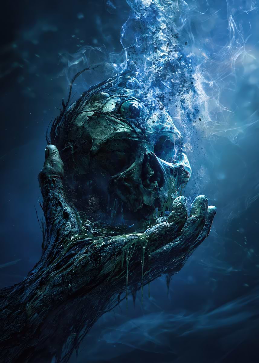 'Zombie Hand holding a Dissolving Skull' Poster, picture, metal print ...