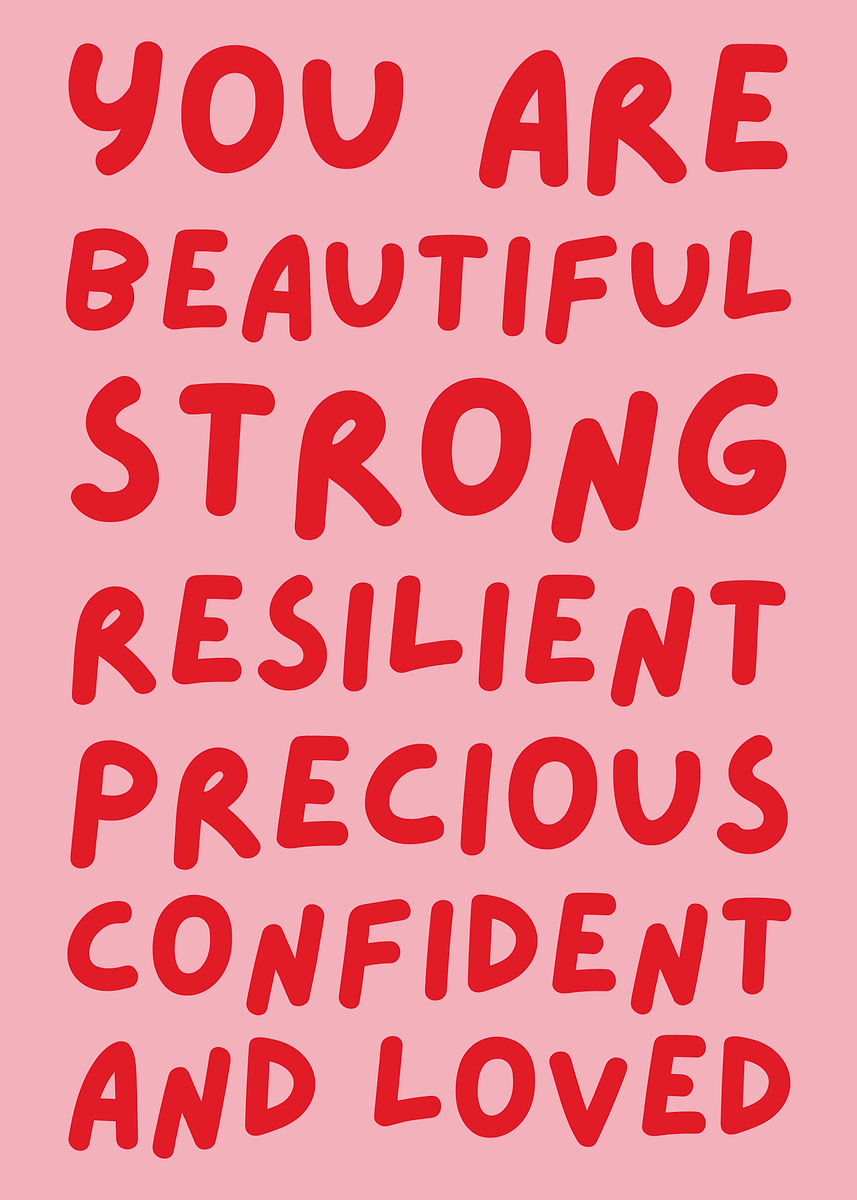 'You Are Beautiful Poster, Empowering Affirmation Wall Art, Pink ...