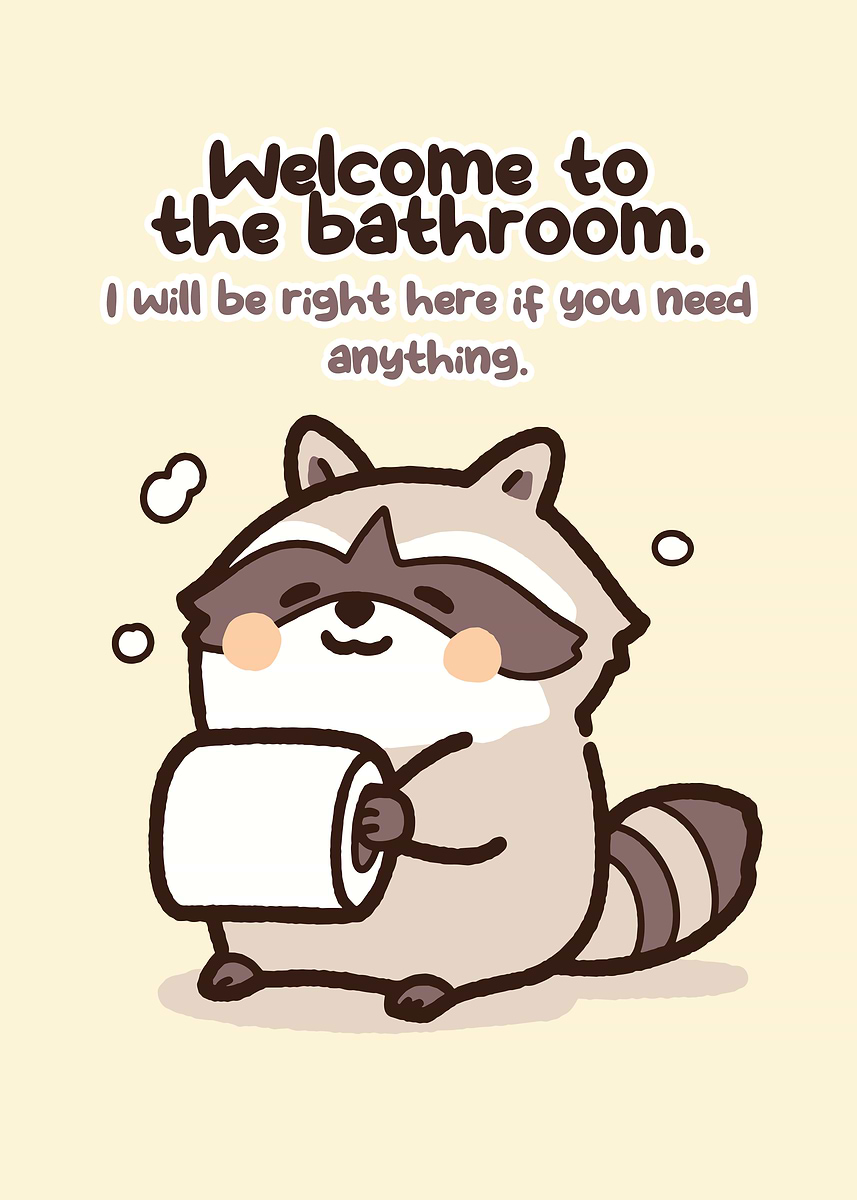 'Cute Raccoon with Toilet Paper' Poster, picture, metal print, paint by ...