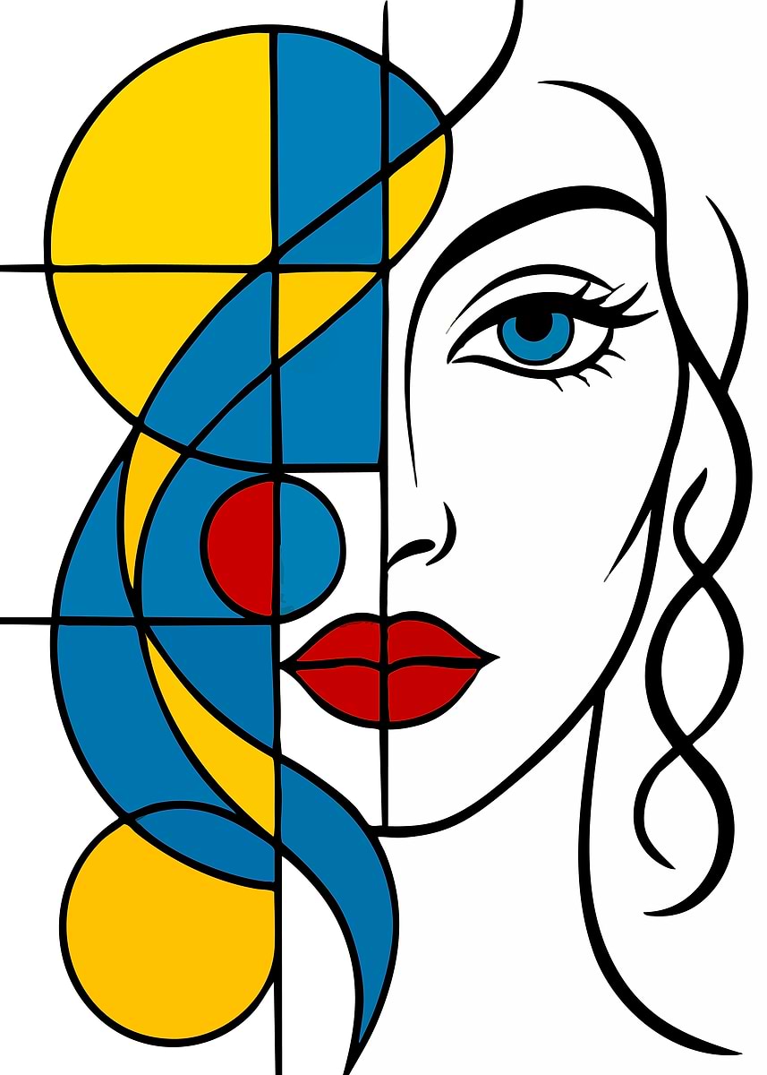 'Abstract Portrait with Geometric Shapes' Poster, picture, metal print ...