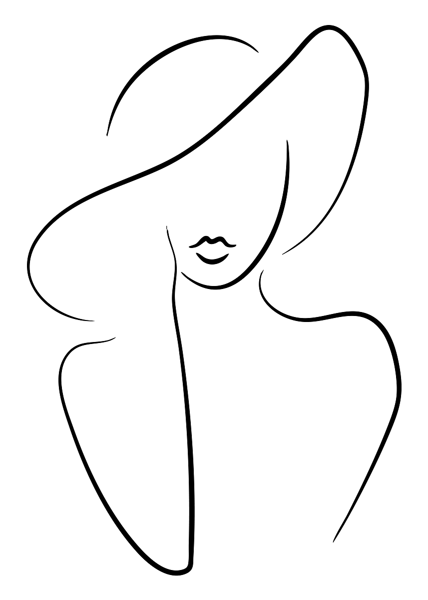 'Minimalist Woman in Hat Line Art' Poster, picture, metal print, paint ...