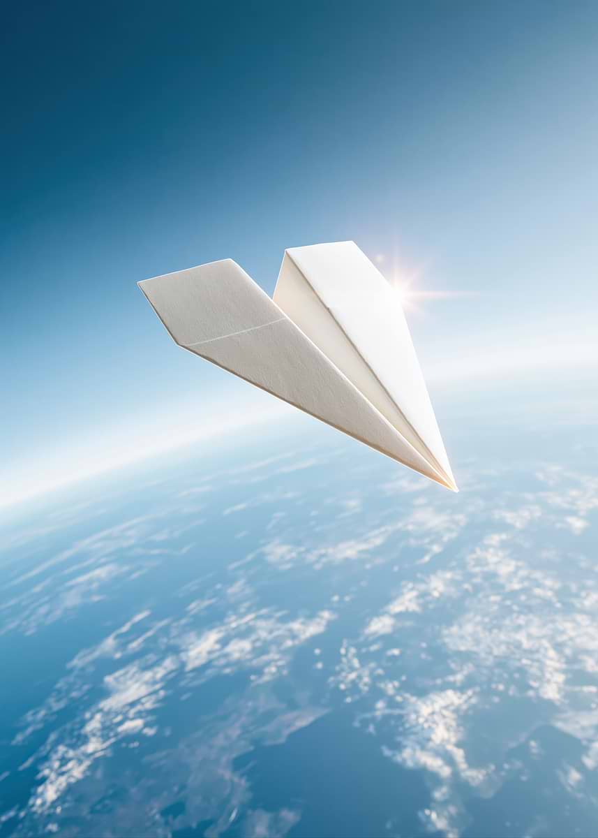 'Paper Airplane Flying over Earth' Poster, picture, metal print, paint ...