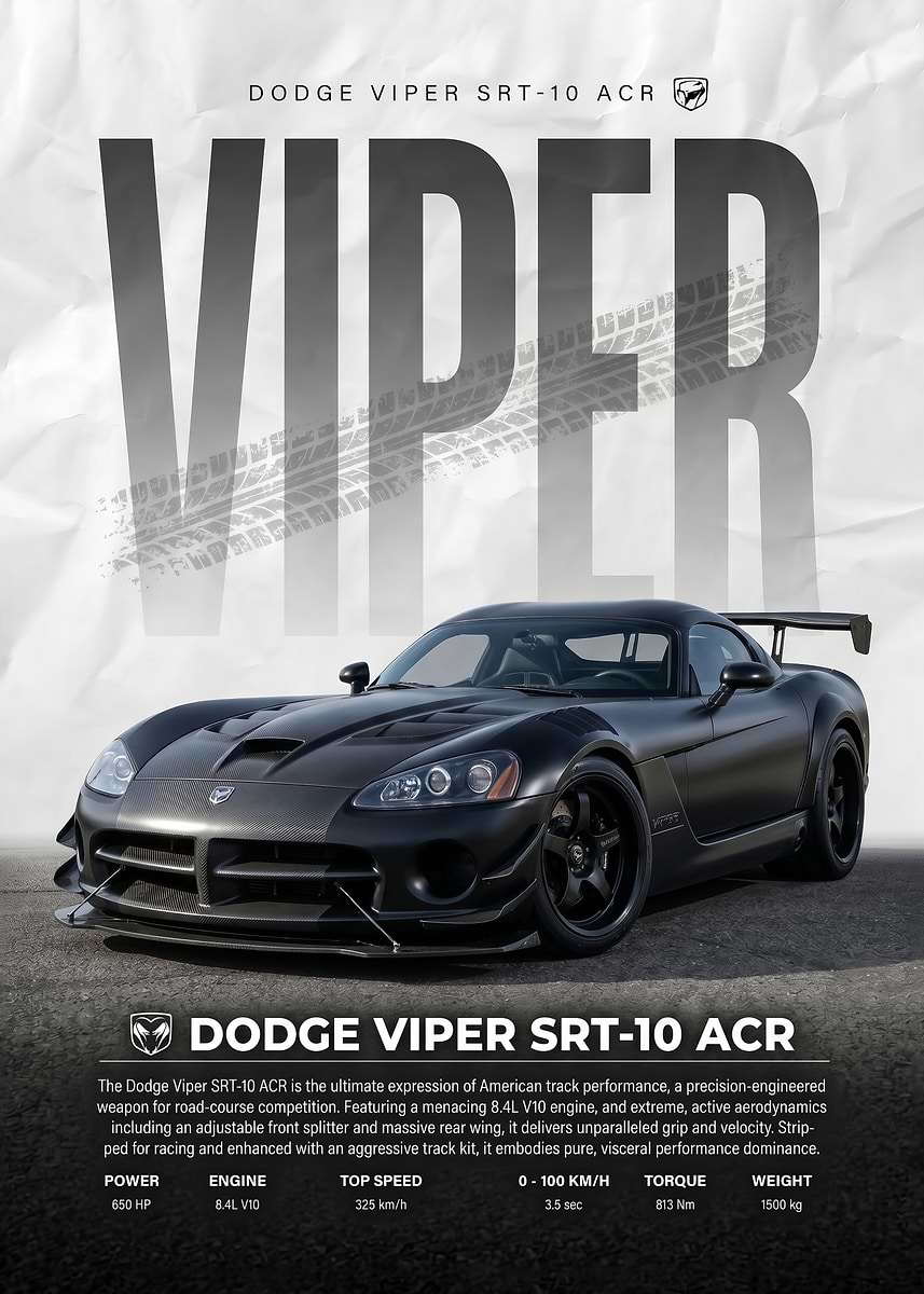 'A striking black Dodge Viper SRT-10 car poster ' Poster, picture ...