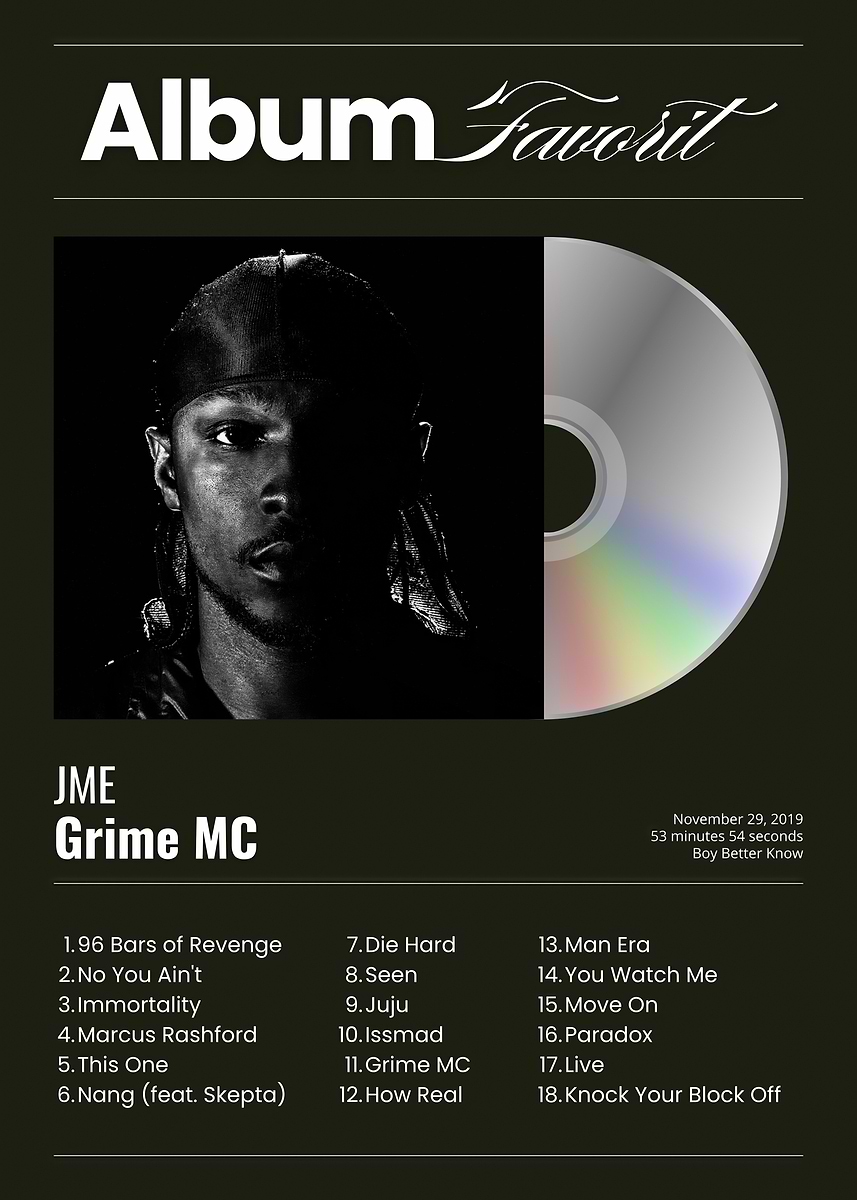 'JME Grime MC Album Cover' Poster, picture, metal print, paint by ...