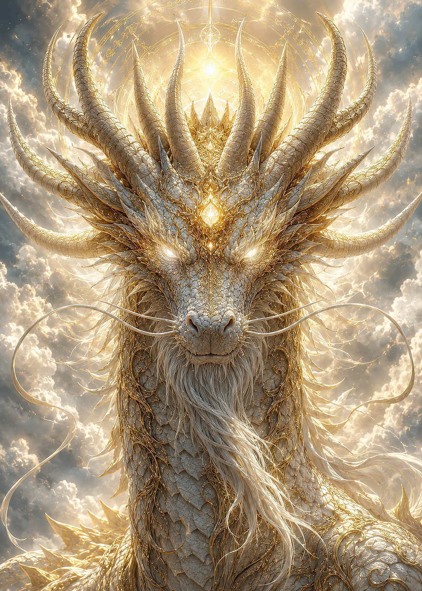 'Majestic Golden Dragon in Clouds' Poster, picture, metal print, paint ...
