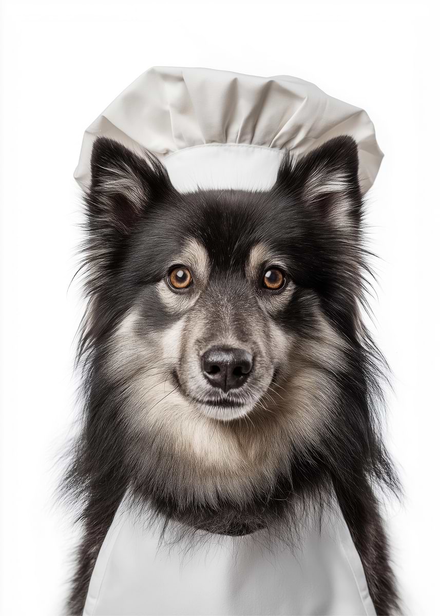 'Finnish Lapphund Dog Chef in Uniform' Poster, picture, metal print ...